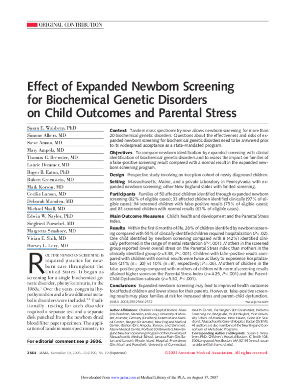 (PDF) Effect of expanded newborn screening for biochemical genetic disorders on child outcomes ...