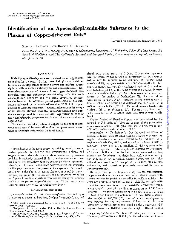 (PDF) Identification of an Apoceruloplasmin-like Substance in the ...