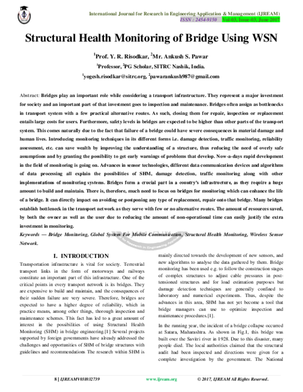 Pdf Structural Health Monitoring Of Bridge Using Wsn