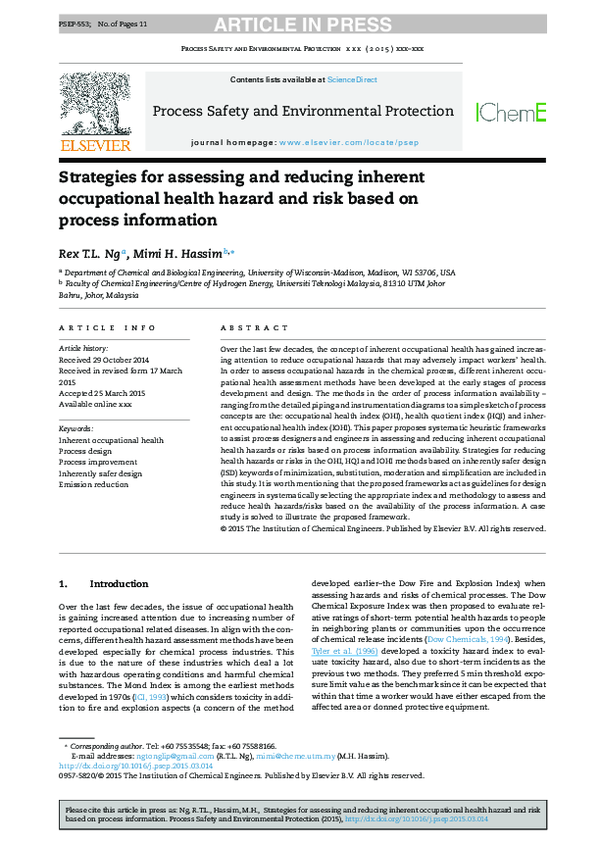 (PDF) Designing an inherently healthier process based on inherently ...