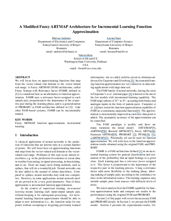Pdf A Modified Fuzzy Artmap Architecture For Incremental Learning Function Approximation 1315