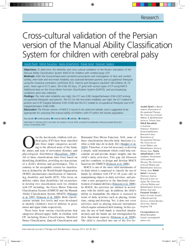 (PDF) Cross-cultural validation of the Persian version of the Manual ...