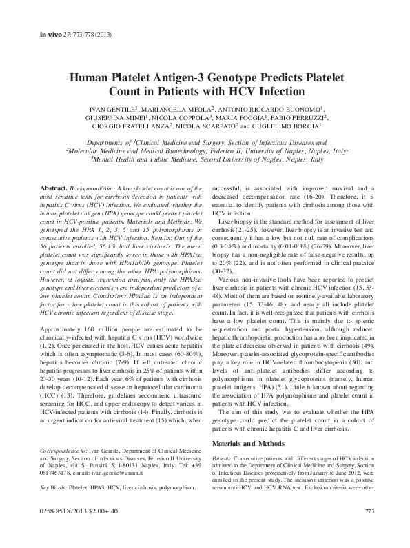 (PDF) Human platelet antigen-3 genotype predicts platelet count in ...