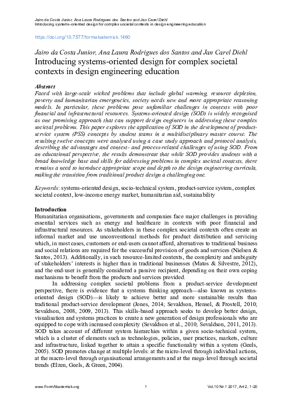 (PDF) Introducing systems-oriented design for complex societal contexts in design engineering ...