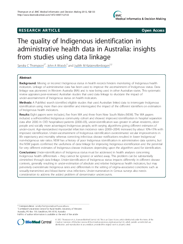 (PDF) The quality of Indigenous identification in administrative health ...