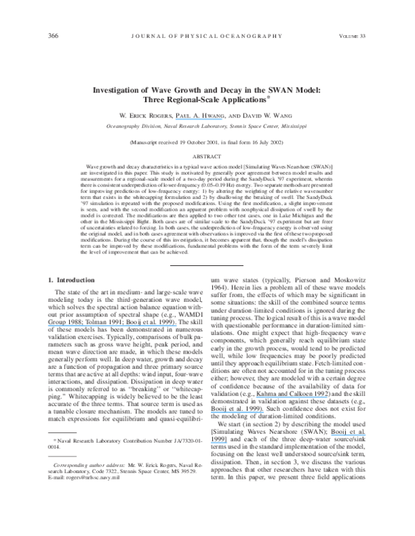 (PDF) Investigation of Wave Growth and Decay in the SWAN Model: Three ...