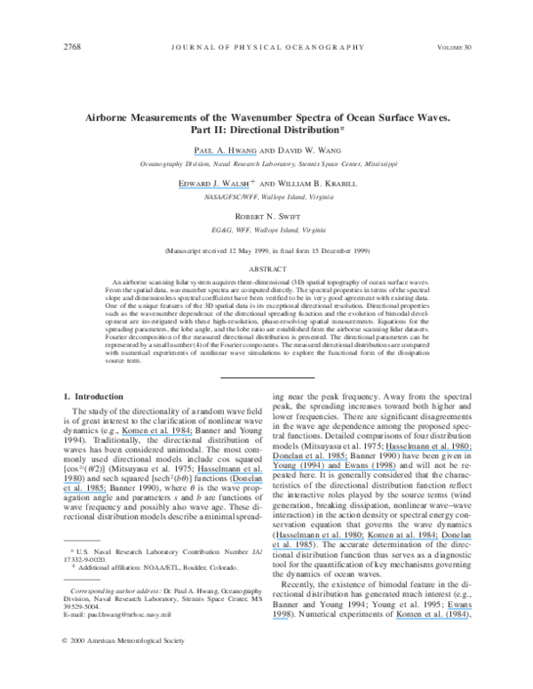 (PDF) Airborne Measurements of the Wavenumber Spectra of Ocean Surface Waves. Part I: Spectral ...