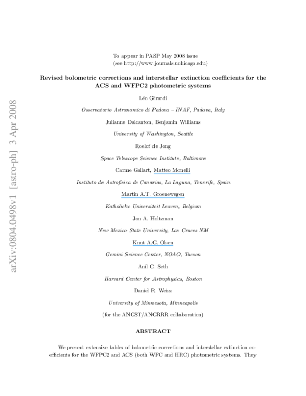 (PDF) Revised Bolometric Corrections and Interstellar Extinction ...