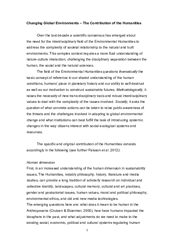 (PDF) The humanities and changing global environments