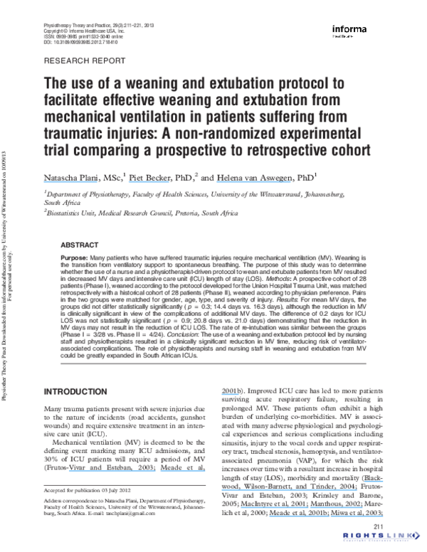 (PDF) The use of a weaning and extubation protocol to facilitate ...