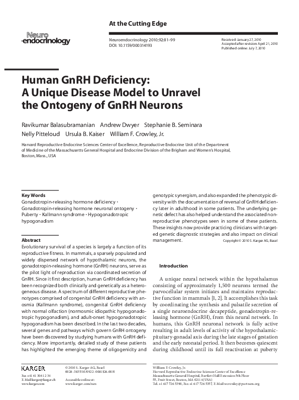 (PDF) Human GnRH Deficiency: A Unique Disease Model to Unravel the ...