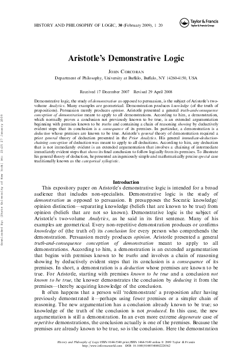(PDF) Aristotle's Demonstrative Logic 200S