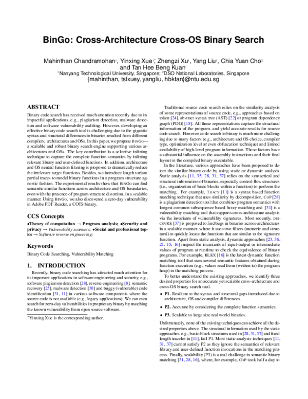 (PDF) BinGo: Cross-Architecture Cross-OS Binary Search