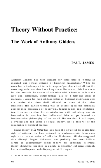 (PDF) Theory Without Practice: The Work of Anthony Giddens (1987)