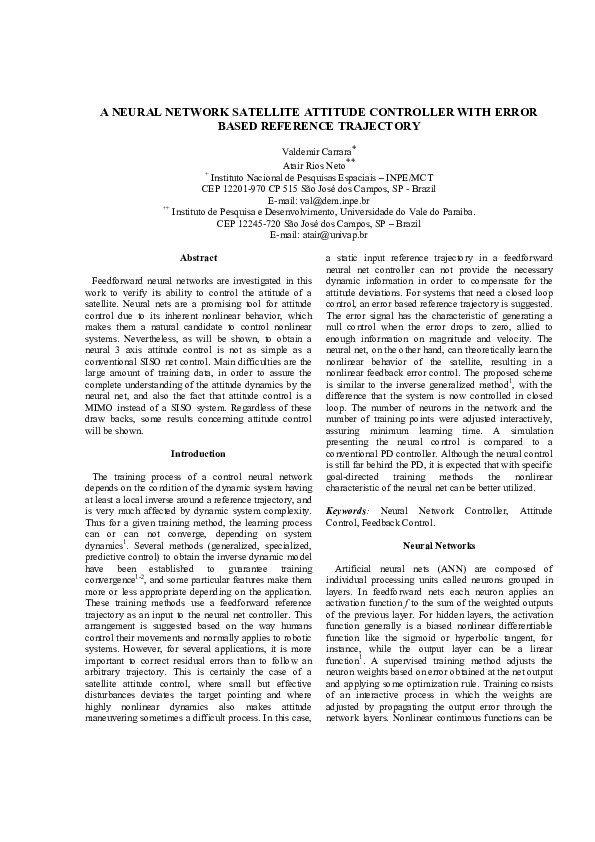 Pdf A Neural Network Satellite Attitude Controller With Error Based Reference Trajectory