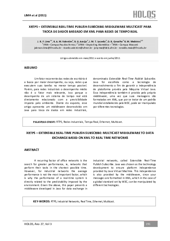 (PDF) XRTPS – Extensible Real-Time Publish-Subscribe: Middleware Multicast Para Troca De Dados ...