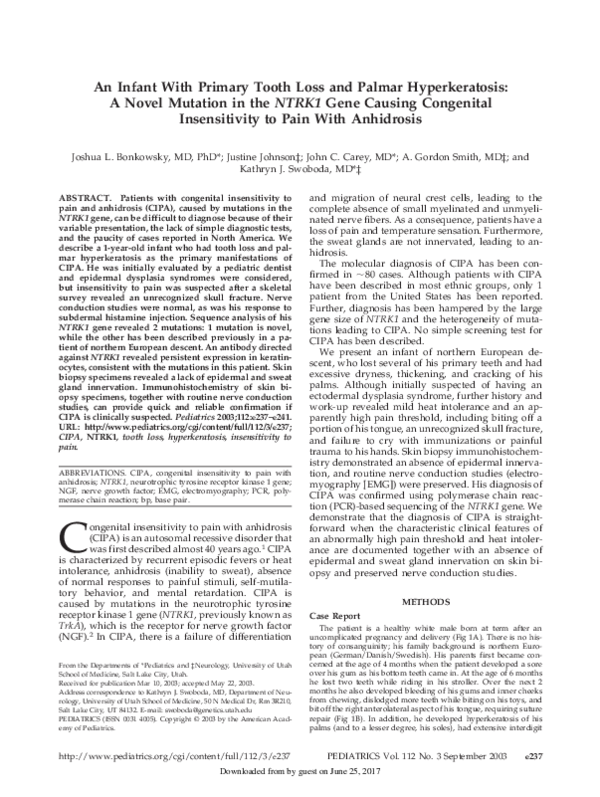 (PDF) Gene Causing Congenital Insensitivity to Pain With Anhidrosis ...
