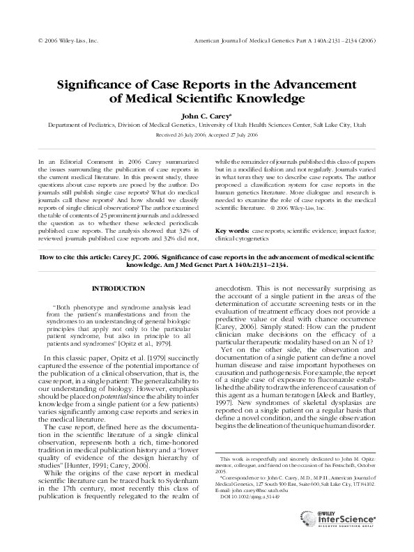 (PDF) Significance of case reports in the advancement of medical ...