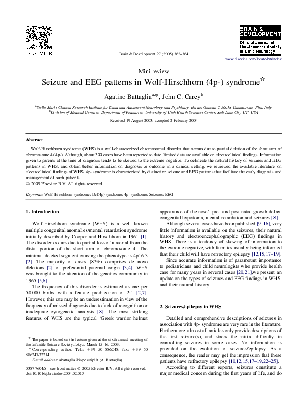 (PDF) Seizure and EEG patterns in Wolf-Hirschhorn (4p-) syndrome