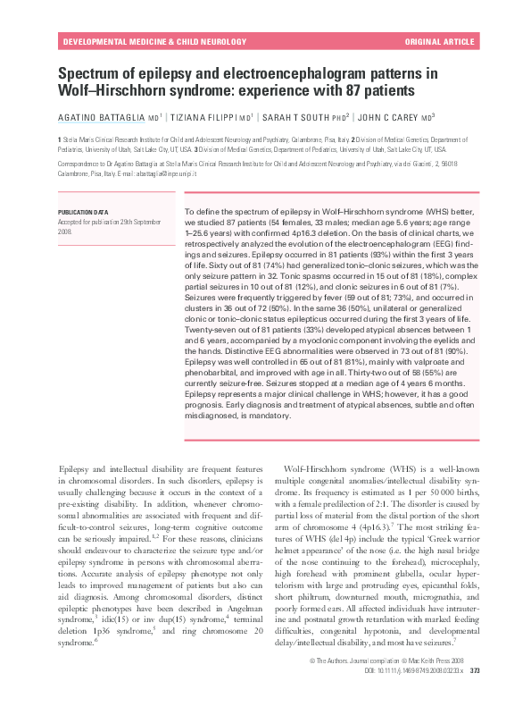 (PDF) Spectrum of epilepsy and electroencephalogram patterns in Wolf ...