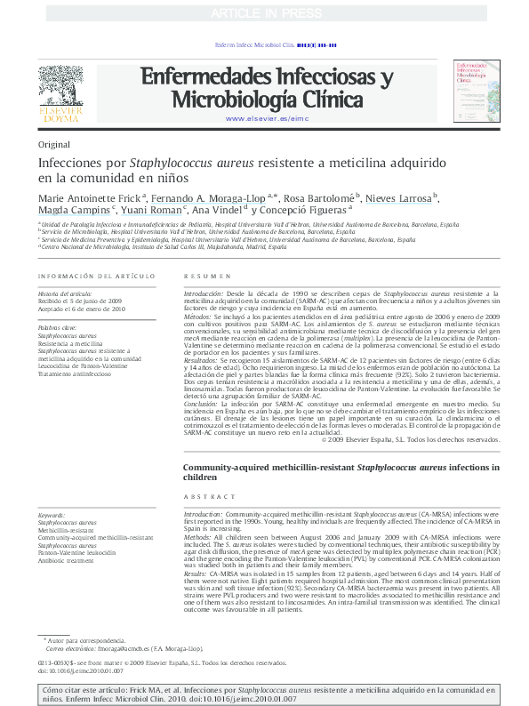(PDF) Infecciones por Staphylococcus aureus resistente a meticilina adquirido en la comunidad en ...