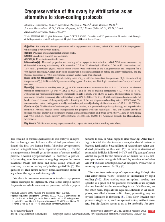 (PDF) Cryopreservation of the ovary by vitrification as an alternative ...