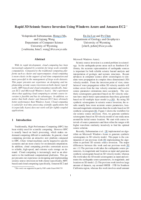 (PDF) Rapid 3D Seismic Source Inversion Using Windows Azure and Amazon EC2