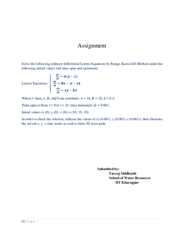 (PDF) Solution of Lorenz Equations by Runge Kutta Gill Method