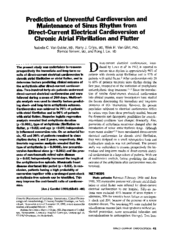 (PDF) Prediction of uneventful cardioversion and maintenance of sinus ...