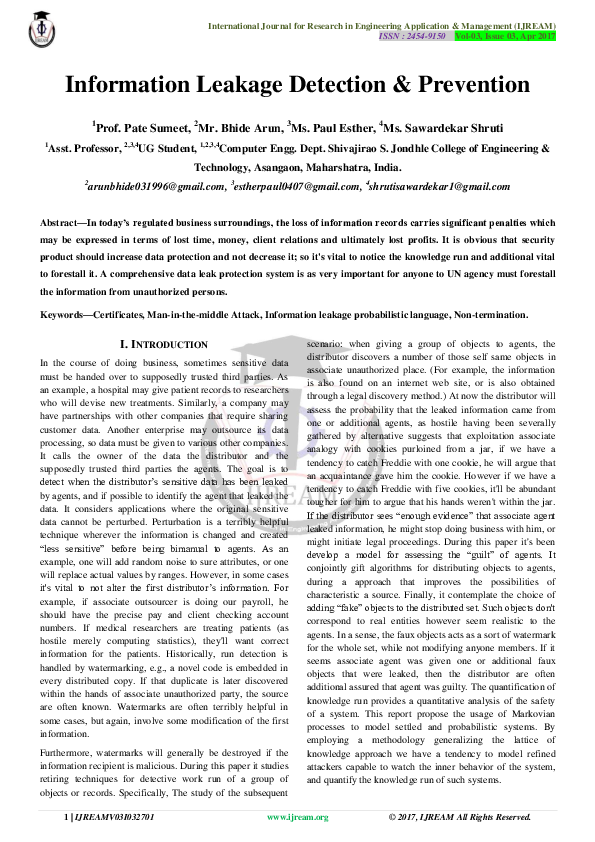Pdf Information Leakage Detection And Prevention