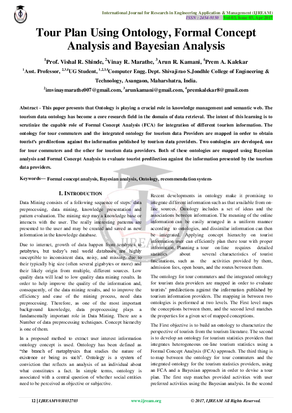 Pdf Tour Plan Using Ontology Formal Concept Analysis And Bayesian