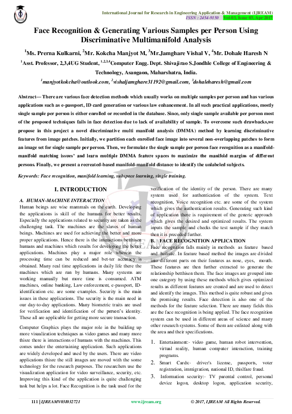 (PDF) Face Recognition & Generating Various Samples per Person Using Discriminative ...