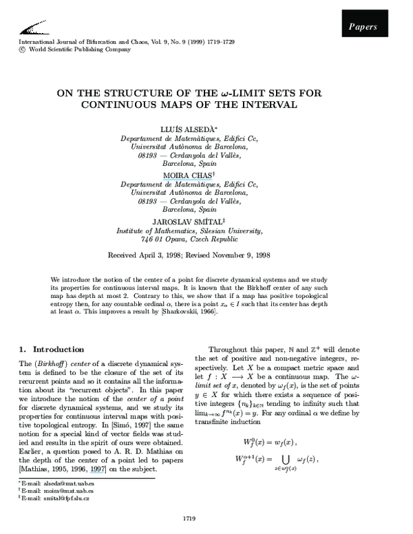 (PDF) On the Structure of the Ω-Limit Sets for Continuous Maps of the Interval