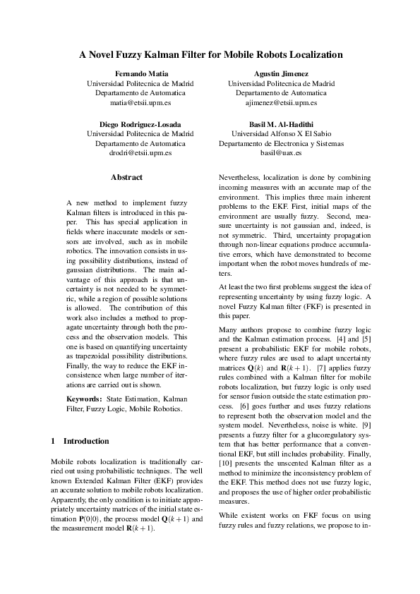 (PDF) A Novel Fuzzy Kalman Filter for Mobile Robots Localization