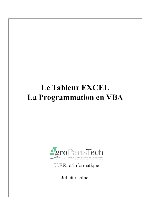 (PDF) Le Tableur EXCEL La Programmation en VBA