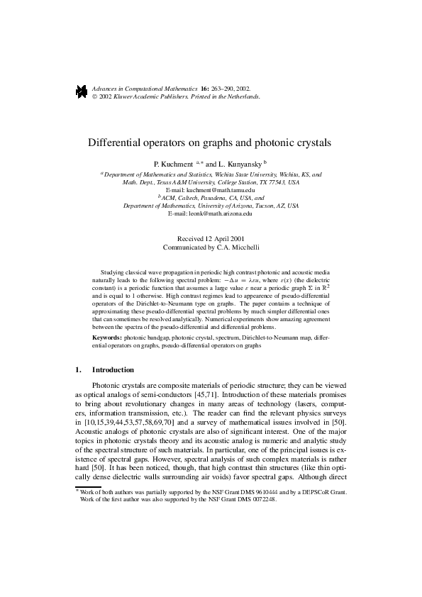 (PDF) Differential operators on graphs and photonic crystals