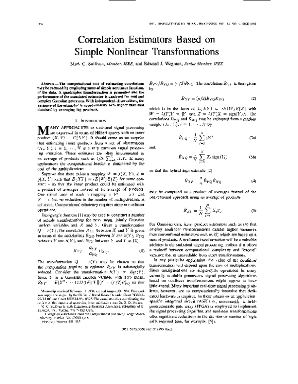 Pdf Correlation Estimators Based On Simple Nonlinear Transformations
