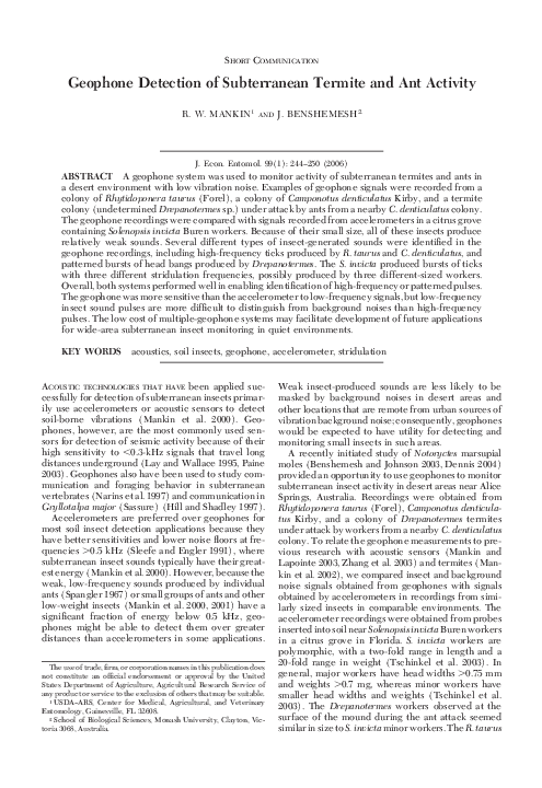 (PDF) Geophone Detection of Subterranean Termite and Ant Activity