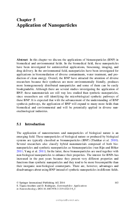 (PDF) Application of Nanoparticles