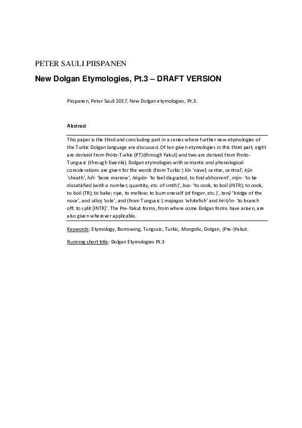 (PDF) New Dolgan Etymologies Pt.3 (Draft paper version)