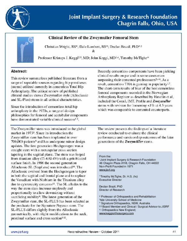 (PDF) Clinical Review of the Zweymuller Femoral Stem