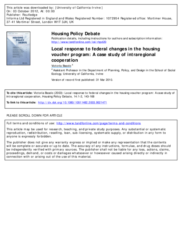 (PDF) Local response to federal changes in the housing voucher program ...