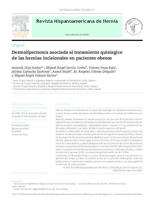 (PDF) Dermolipectomía asociada al tratamiento quirúrgico de las hernias ...
