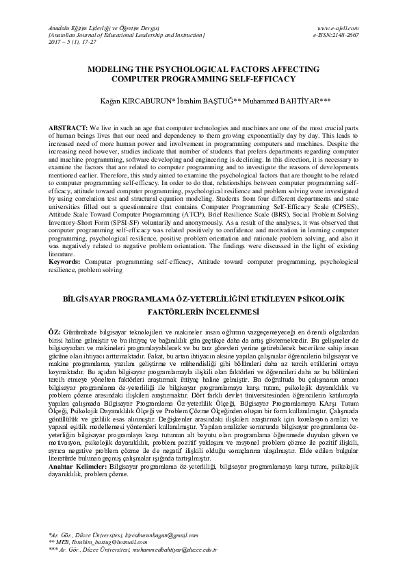 (PDF) MODELING THE PSYCHOLOGICAL FACTORS AFFECTING COMPUTER PROGRAMMING SELF-EFFICACY