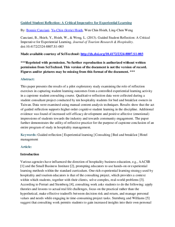 (PDF) Guided Student Reflection: A Critical Imperative for Experiential Learning