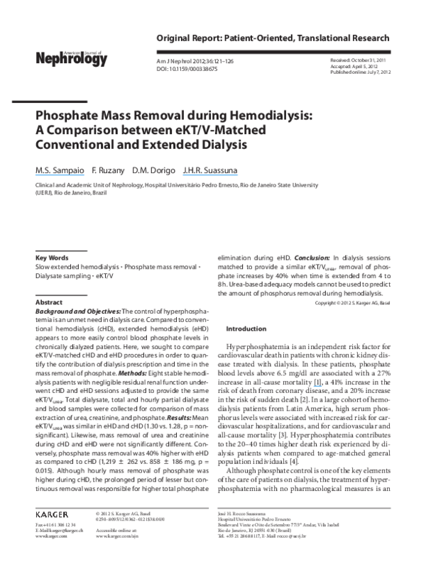 (PDF) Phosphate Mass Removal during Hemodialysis: A Comparison between ...