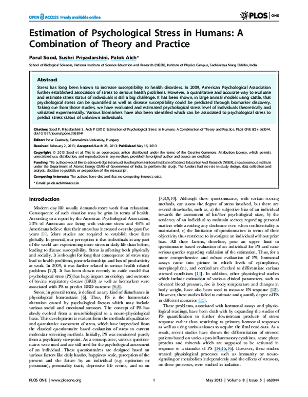(PDF) Estimation of Psychological Stress in Humans: A Combination of ...