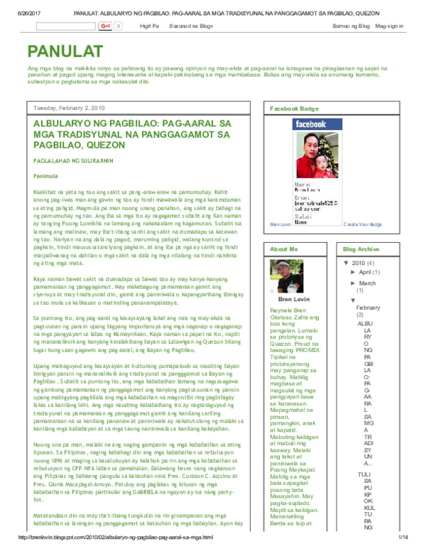 (PDF) PANULAT ALBULARYO NG PAGBILAO PAG AARAL SA MGA TRADISYUNAL NA ...