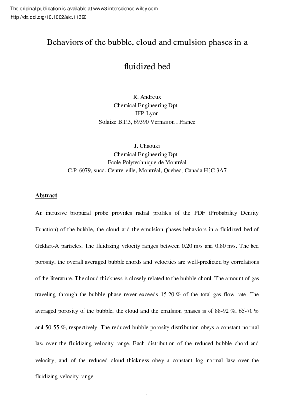 (PDF) Behaviors of the bubble, cloud, and emulsion phases in a ...