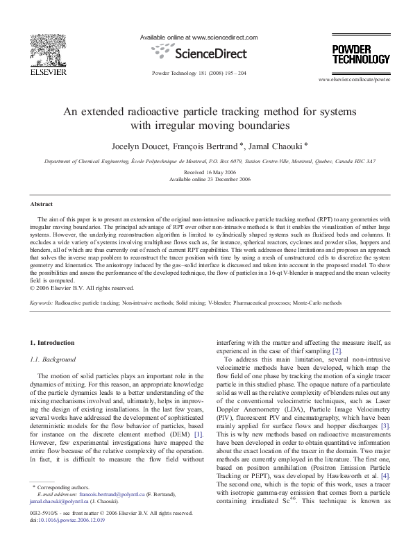 (PDF) An extended radioactive particle tracking method for systems with irregular moving boundaries